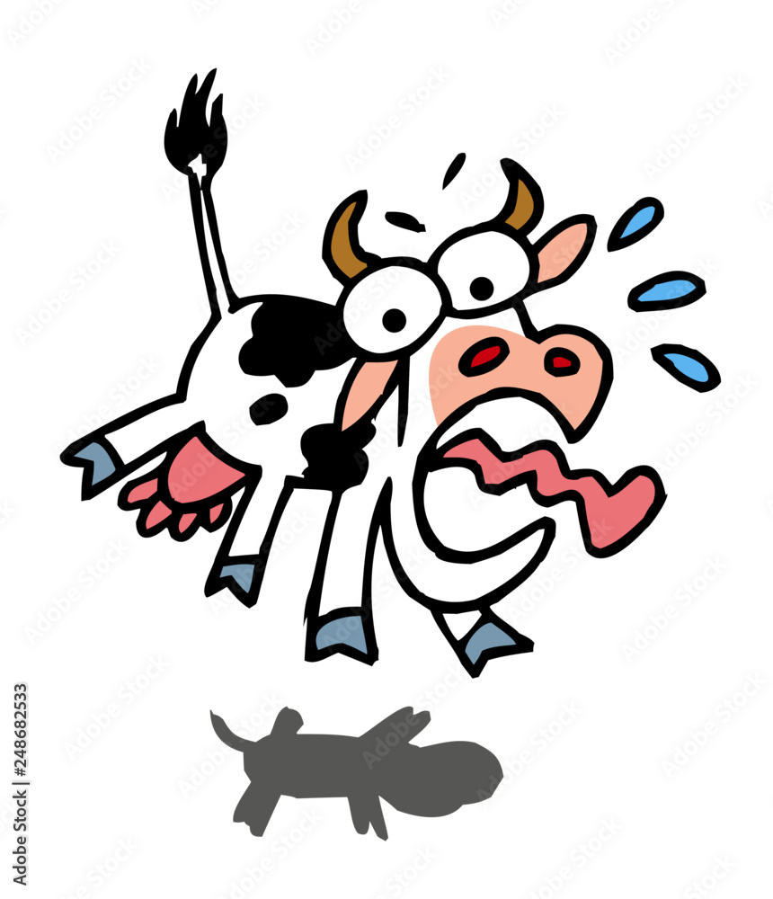 Frightened cow jumps up with wide eyes, cartoon joke Stock Vector ...