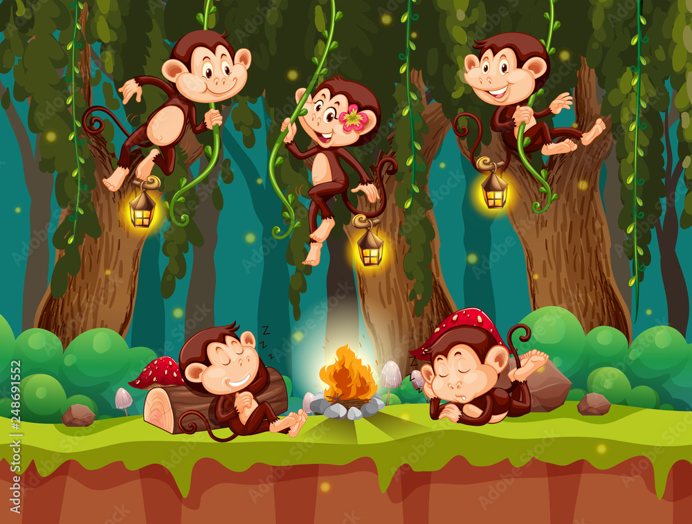 Monkey at the wild forest Stock Vector | Adobe Stock