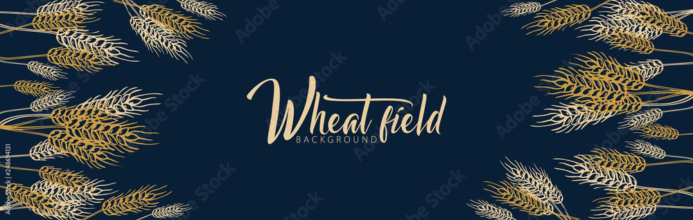 Bakery background with wheats. Linear graphic. Bread banner collection ...