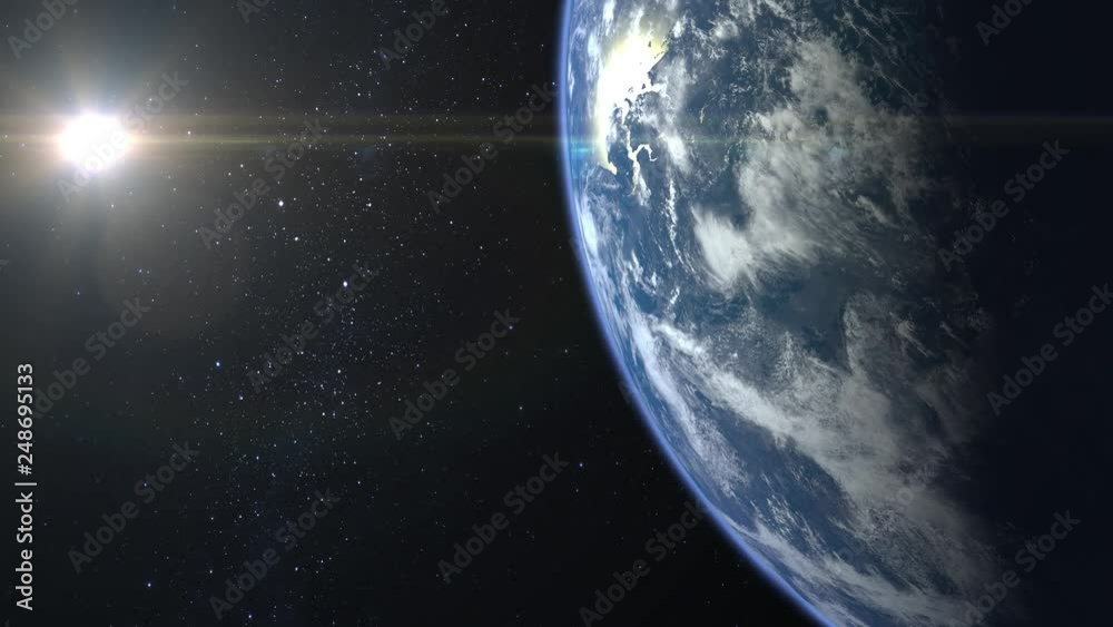 Earth from space. Stars twinkle. Flight over the Earth. 4K. Sunrise ...