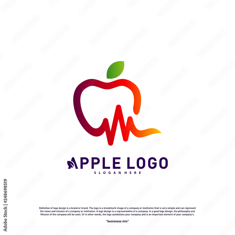 Apple with Medical Pulse logo concept. Health Apple Creative Logo ...
