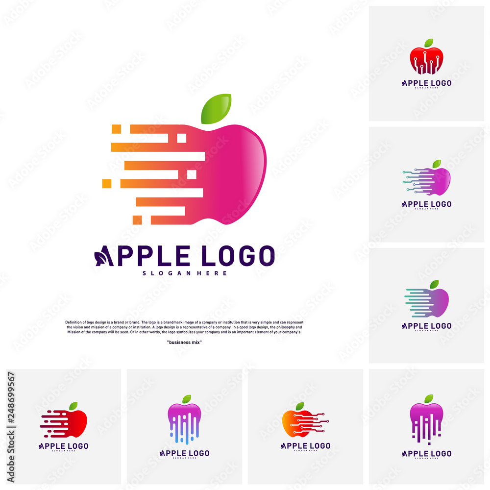 Set of Tech Apple logo concept. Fast Apple Creative Technology Logo ...