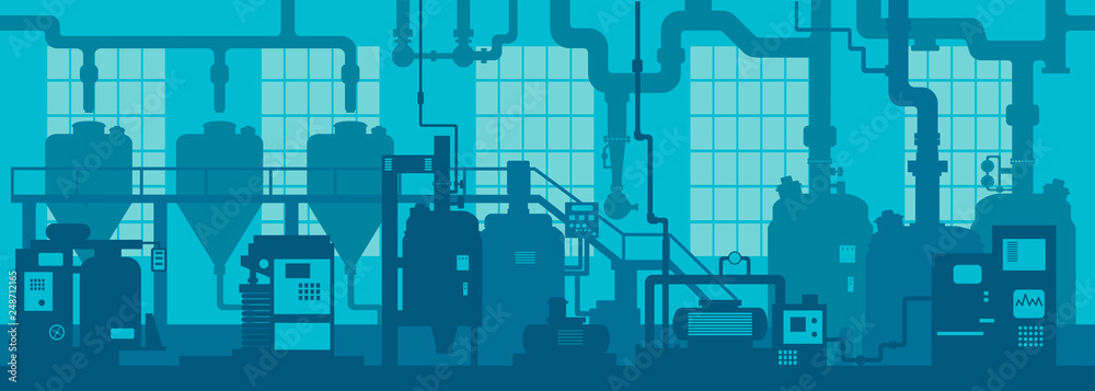 Industrial zone. Factory manufacturing industrial line plant scene ...