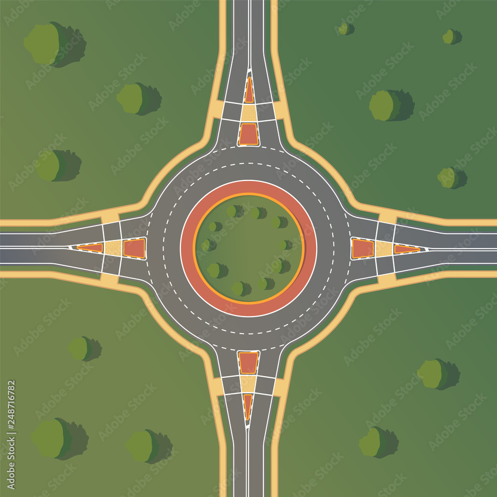 Roundabout road. Crossing of highways by type of ring intersection ...