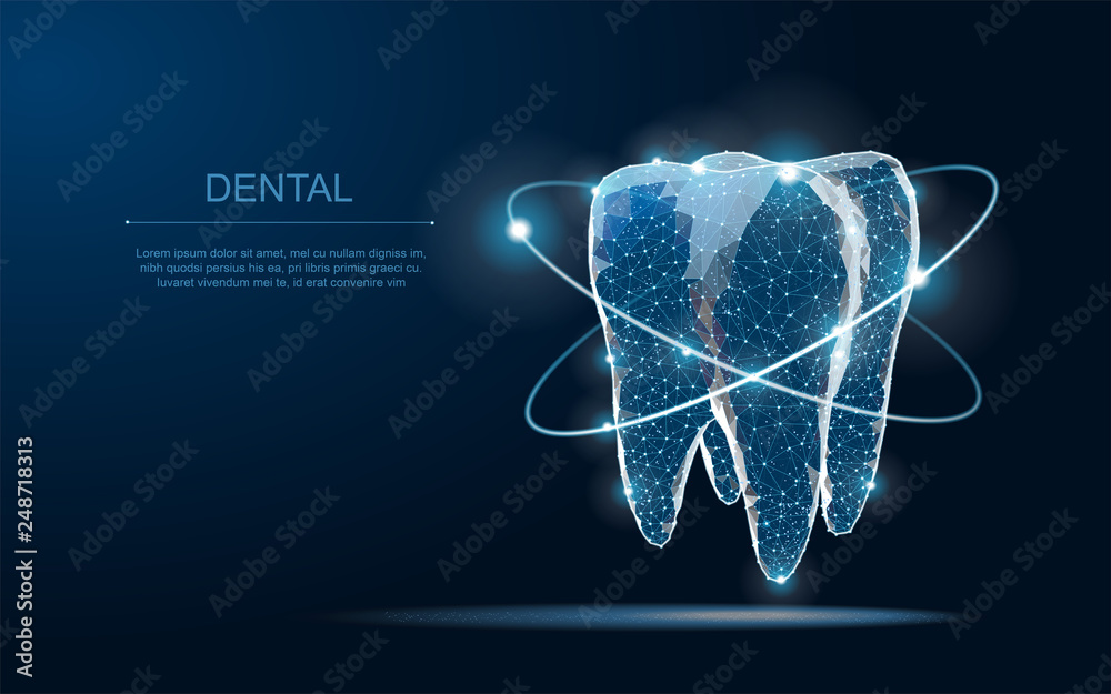 Tooth. Abstract low poly shine bright tooth illustration. Blue ...