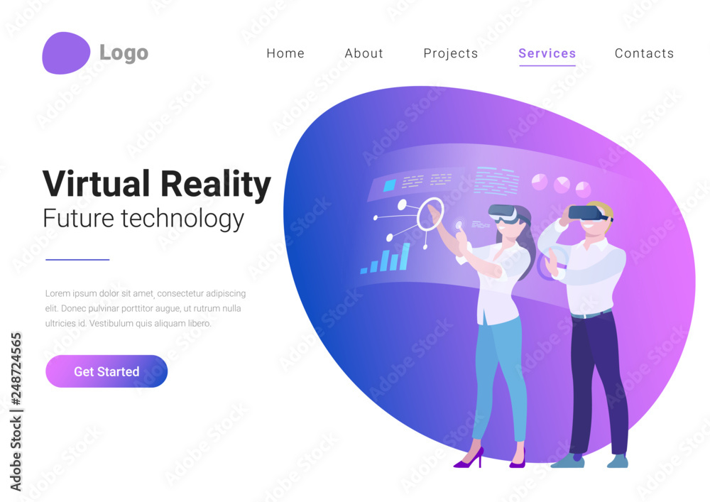 Virtual Reality Teamwork Future Technology Flat style landing page ...