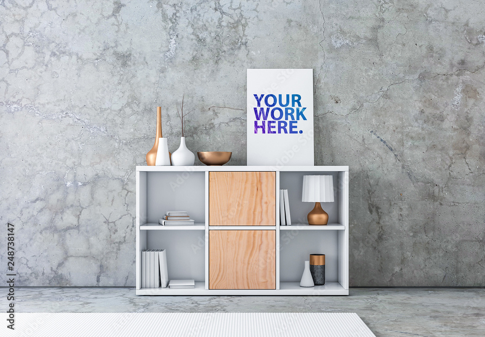 Vertical Canvas on a Modern Shelving Unit Mockup Stock Template | Adobe ...