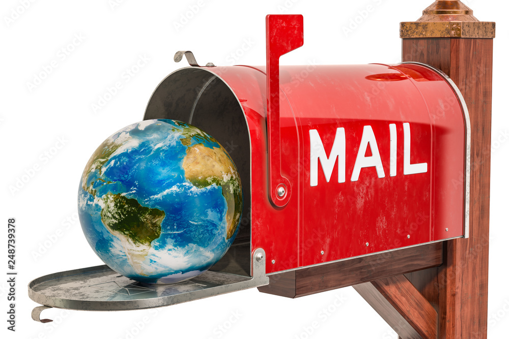 Mailbox with Earth Globe inside. International Mail Service concept, 3D ...