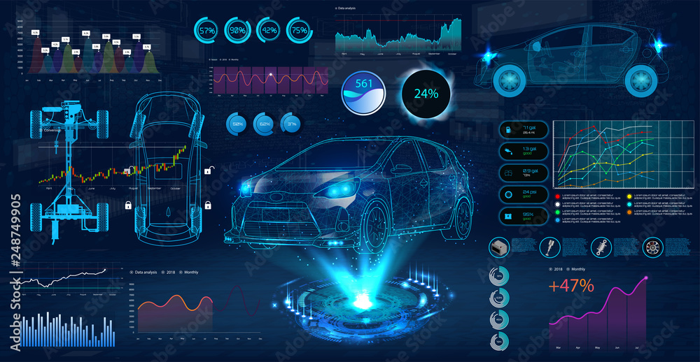 Car service in the style of HUD. Virtual graphical interface Ui HUD ...