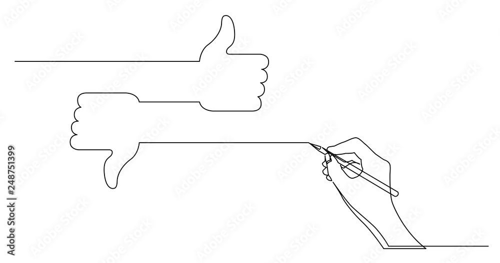 hand drawing business concept sketch of like and dislike hand gestures ...