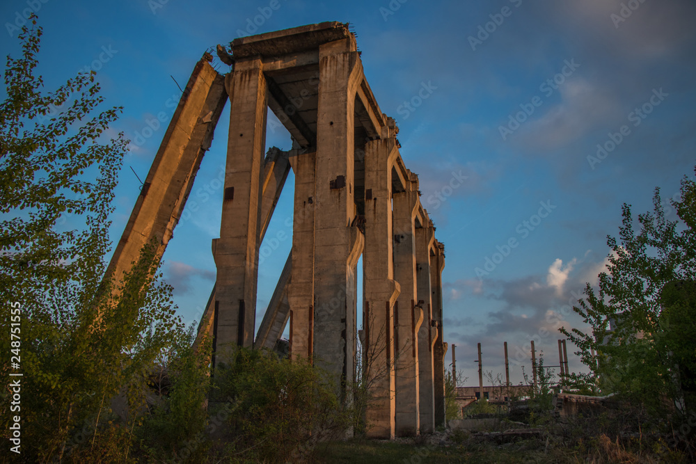 Pillar of a collapsed bridge scene Stock Photo | Adobe Stock