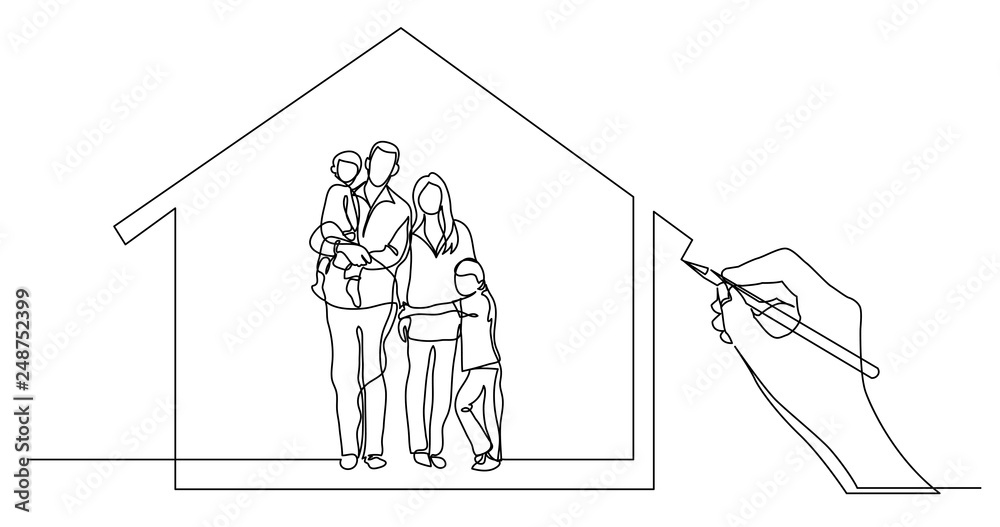 hand drawing business concept sketch of happy family home Stock Vector ...