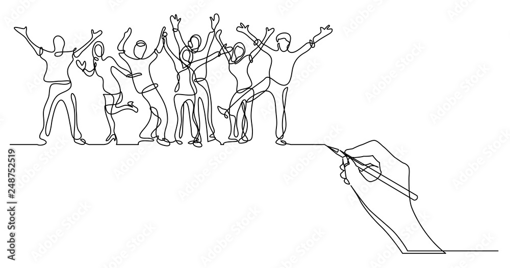 hand drawing business concept sketch of team building event crowd Stock ...