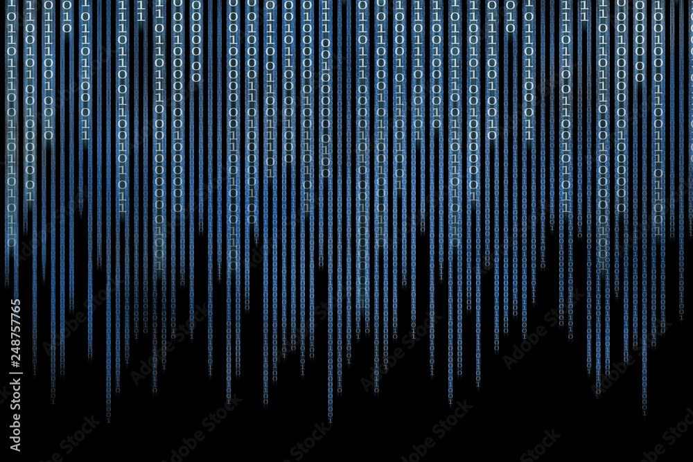 computer data matrix. vertical digital binary code moving motion ...
