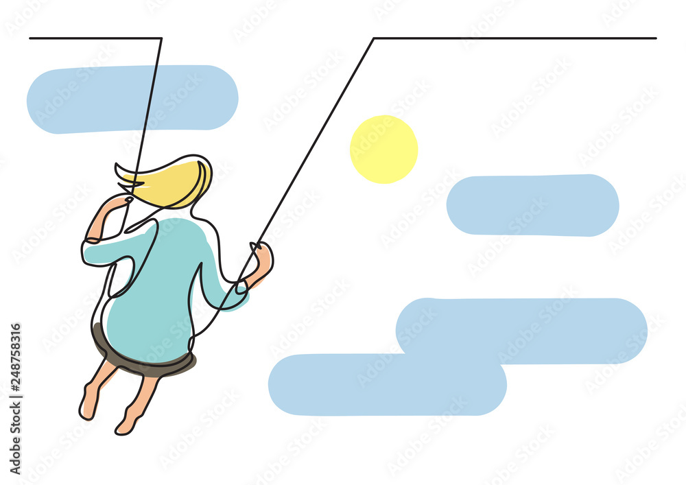 continuous line drawing of girl swinging on swing Stock Vector | Adobe ...
