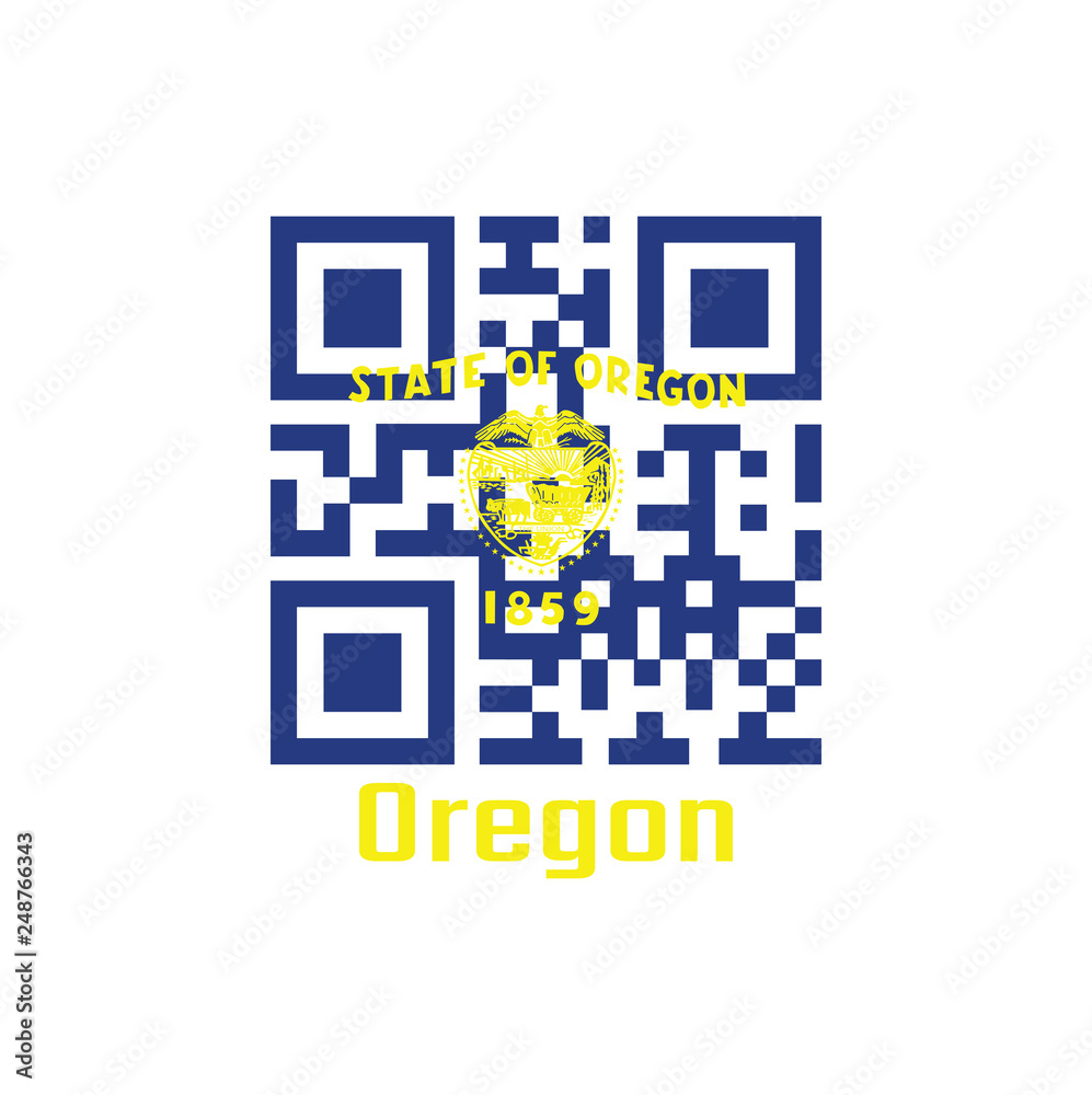 QR code set the color of Oregon flag. The states of America. Seal of ...