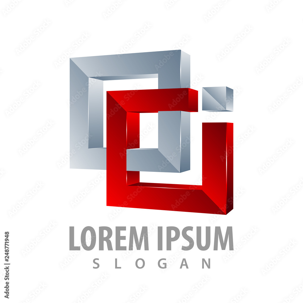 3D connect square logo concept design. Symbol graphic template element ...