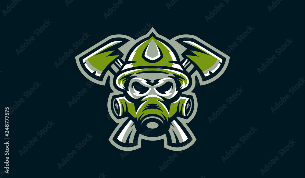 Logo skull and two ax. Military skeleton, firefighter. Bones, commando ...