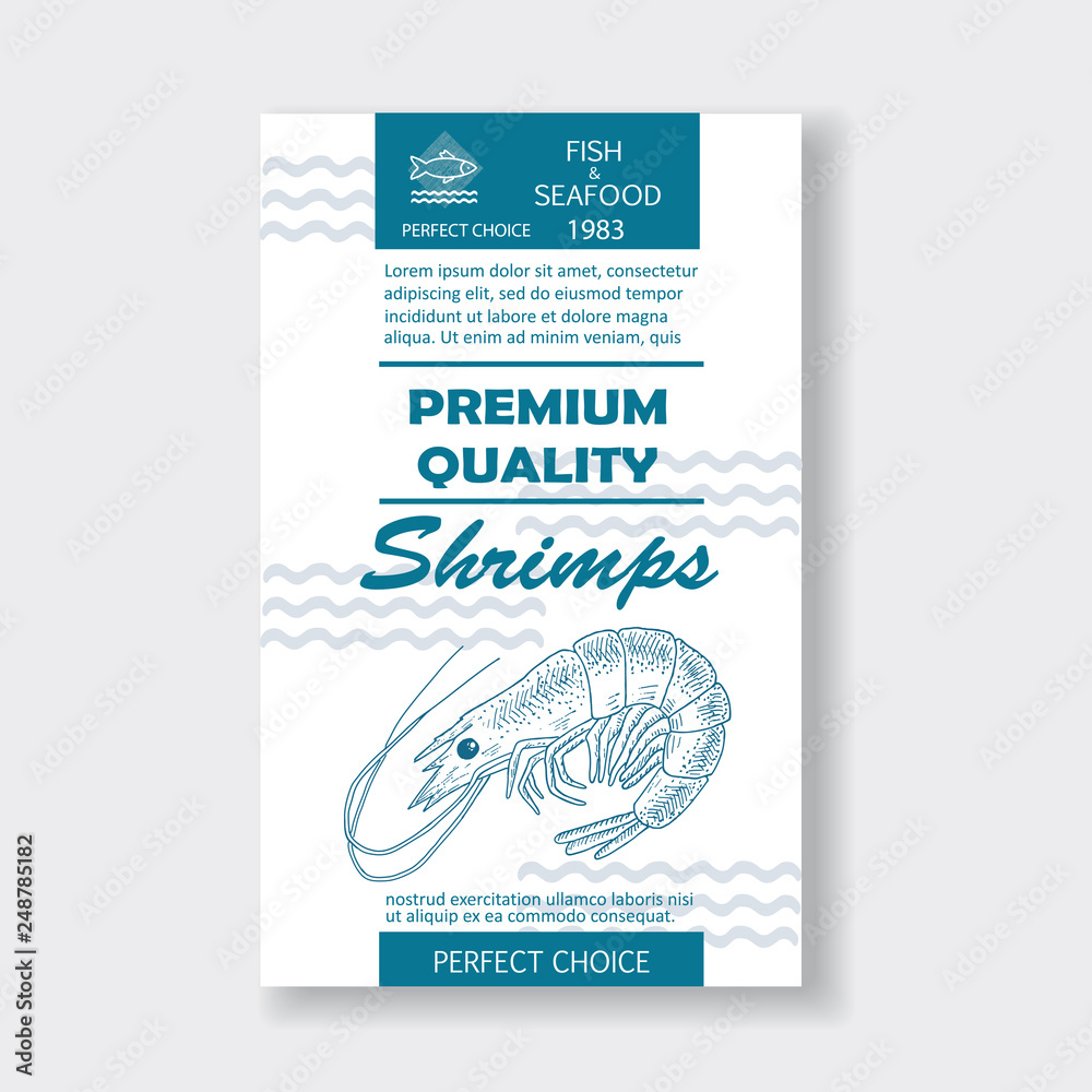 Premium quality Shrimps vertical label. Vector packaging design. Stock ...