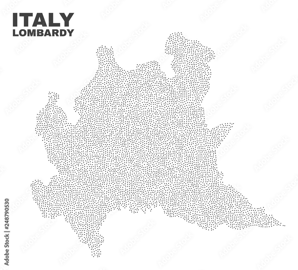 Lombardy region map designed with small points. Vector abstraction in ...