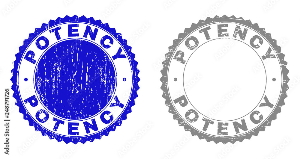 Grunge POTENCY stamp seals isolated on a white background. Rosette ...