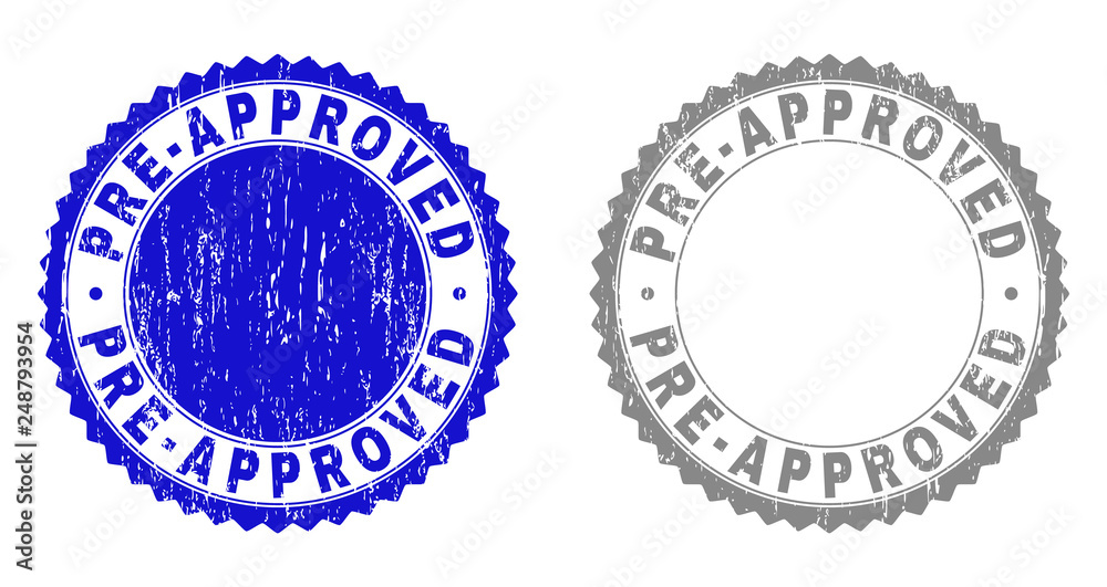 Grunge PRE-APPROVED stamp seals isolated on a white background. Rosette ...