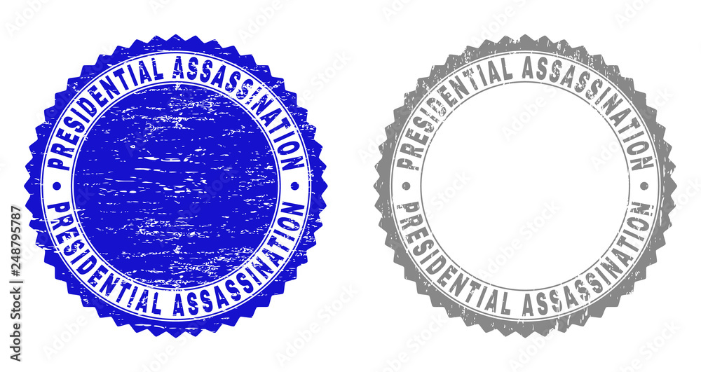 Grunge PRESIDENTIAL ASSASSINATION stamp seals isolated on a white ...