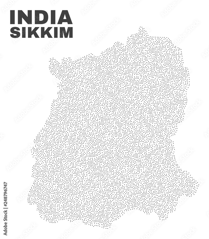 Sikkim State map designed with little dots. Vector abstraction in black ...
