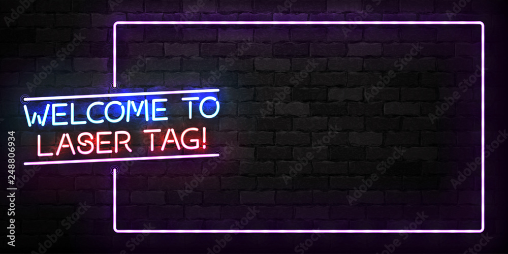 Vector realistic isolated neon sign of Laser Tag frame logo for ...
