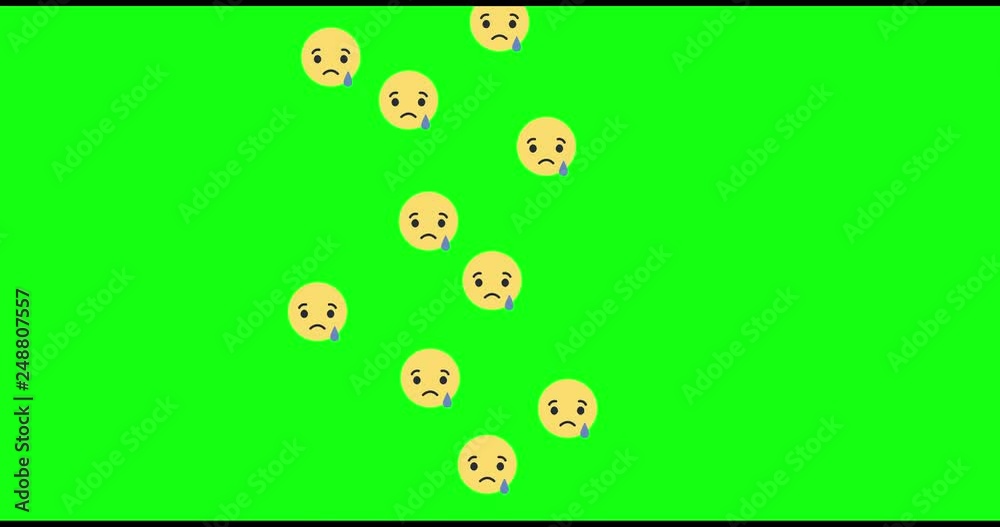 Sad facebook icons floating up against green screen background and off ...