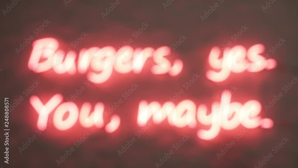 Modern interior of the burger bar. Red neon sign on the wall: Burgers ...
