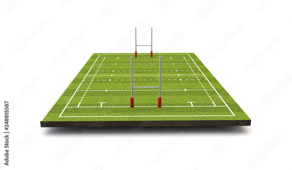 Rugby pitch with lines and goals. 3D Rendering Stock Illustration ...