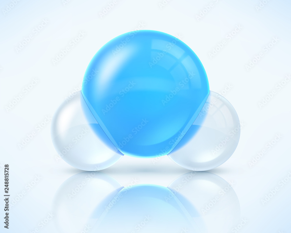 Water molecule vector illustration isolated on light blue background ...