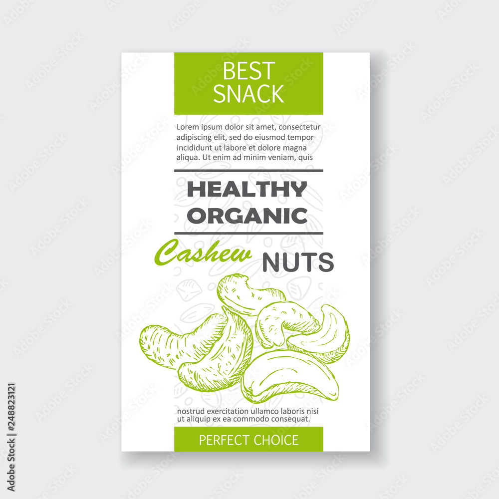 Healthy cashew nut vertical label. Vector packaging design. Stock ...