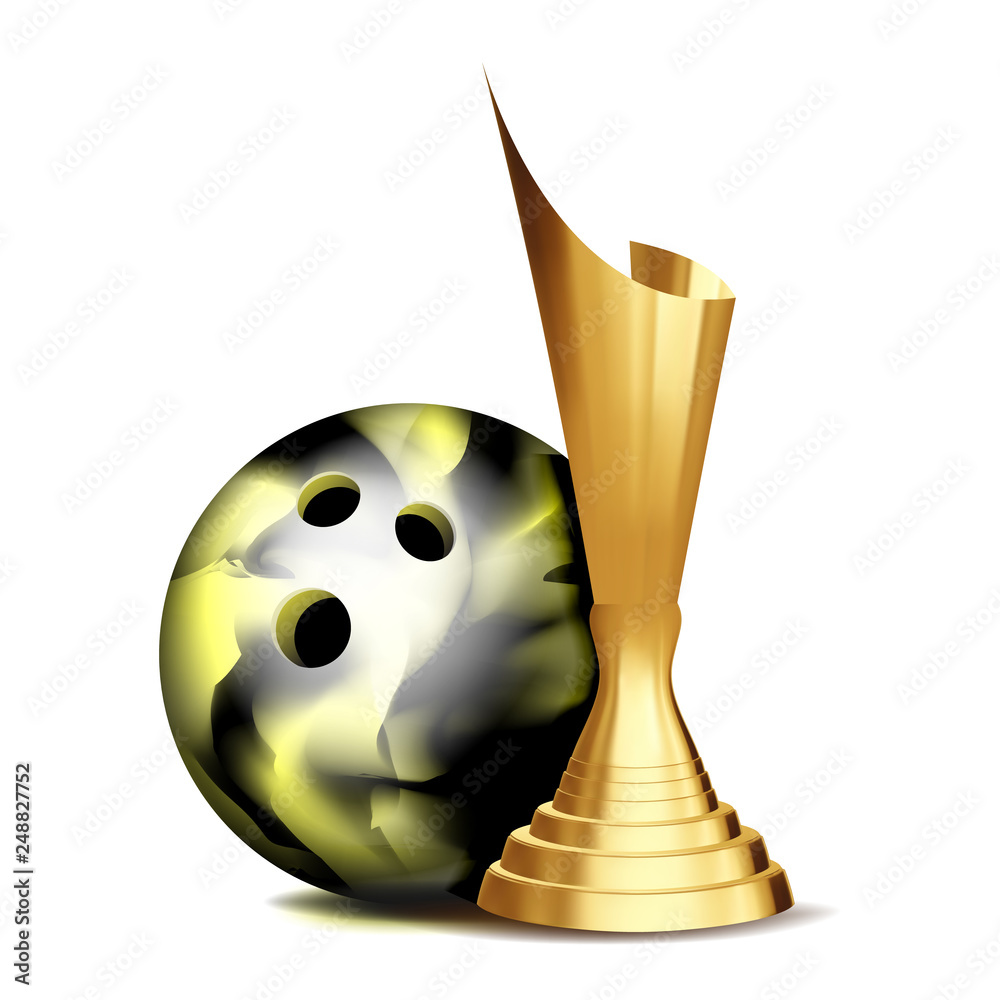 Bowling Game Award Vector. Bowling Ball, Golden Cup. Modern Tournament ...