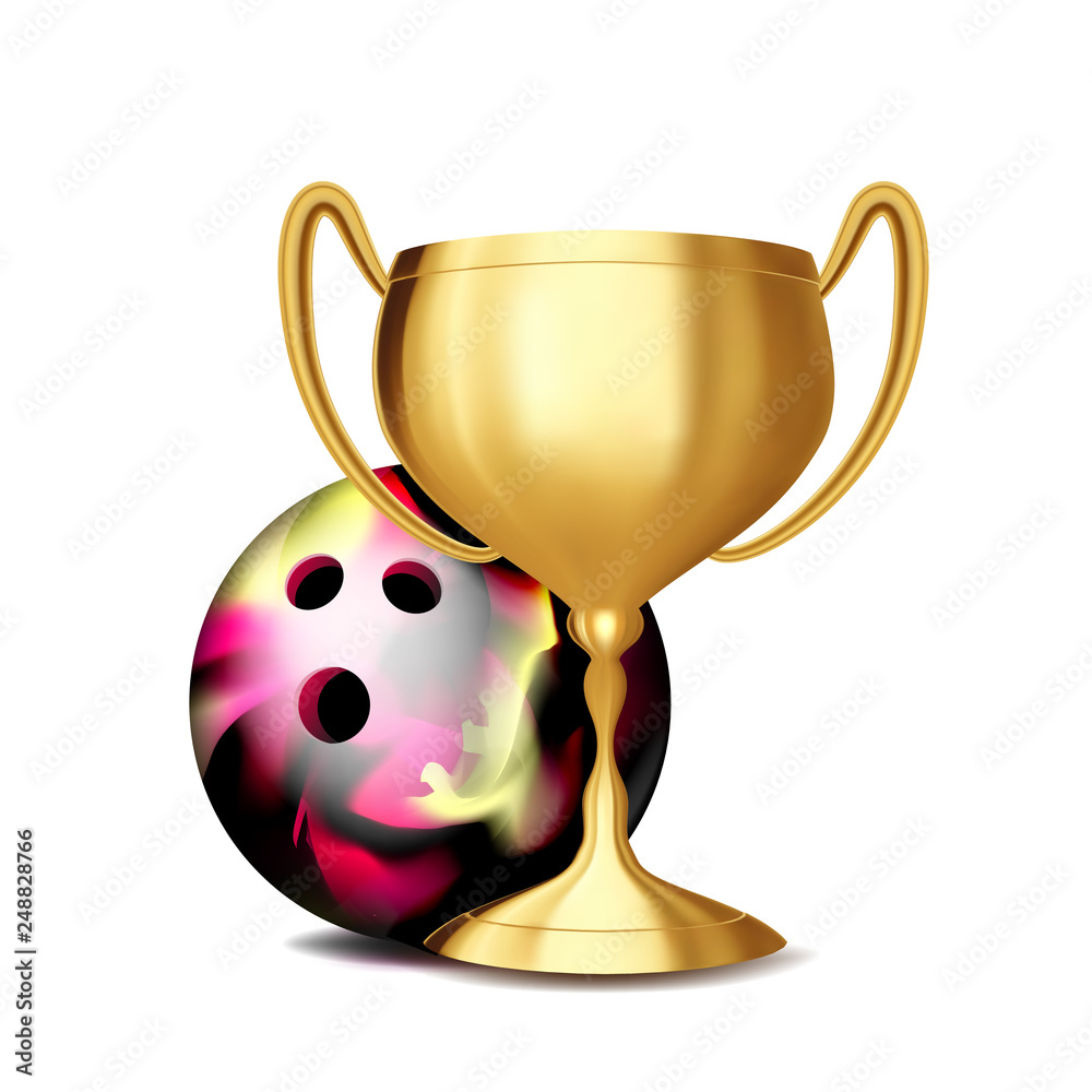 Bowling Award Vector. Bowling Ball, Golden Cup. Sports Game Event ...