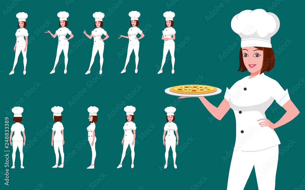 Female chef character model sheet and turnaround Stock Vector | Adobe Stock