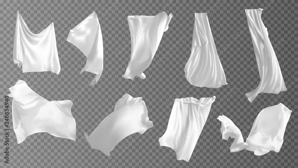 Set of realistic fluttering white cloths, soft lightweight clear ...