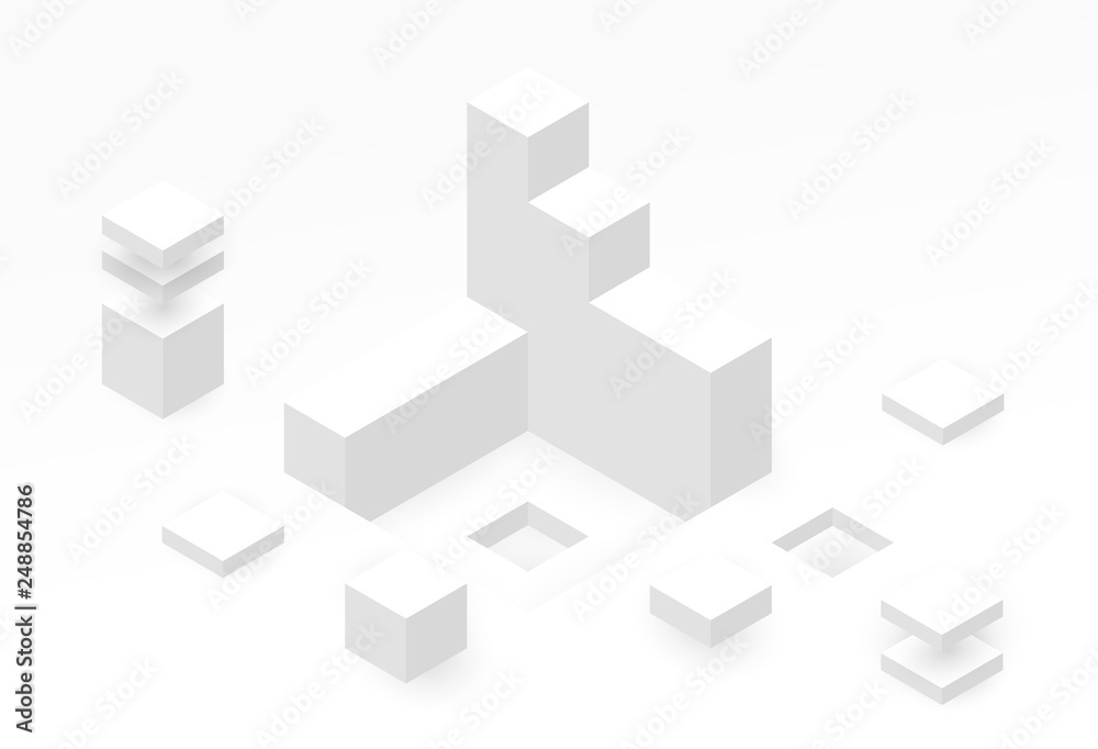 Abstract isometric background with white geometric shapes. Minimalistic ...