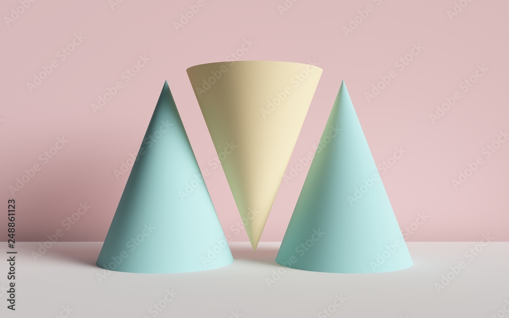 3d render, abstract background, cones, primitive geometric shapes ...