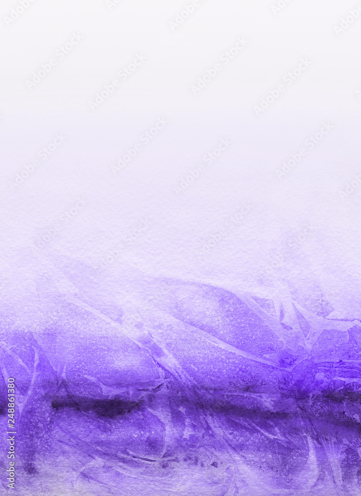 Violet ink and watercolor textures on white paper background. Paint ...