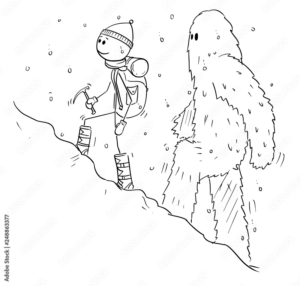Cartoon stick figure drawing of mountain climber, mountaineer or ...