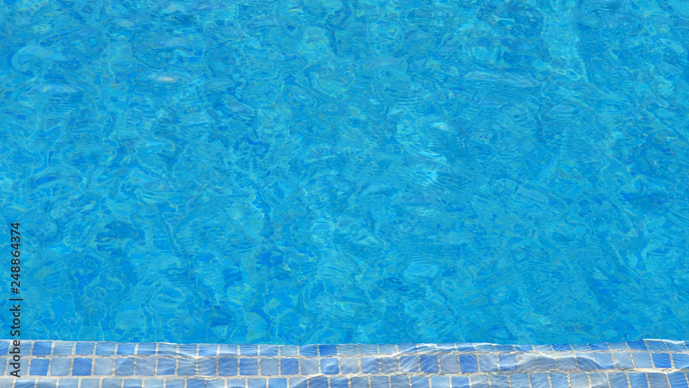 Swimming pool water background with mosaic tiles at one end, texture of ...
