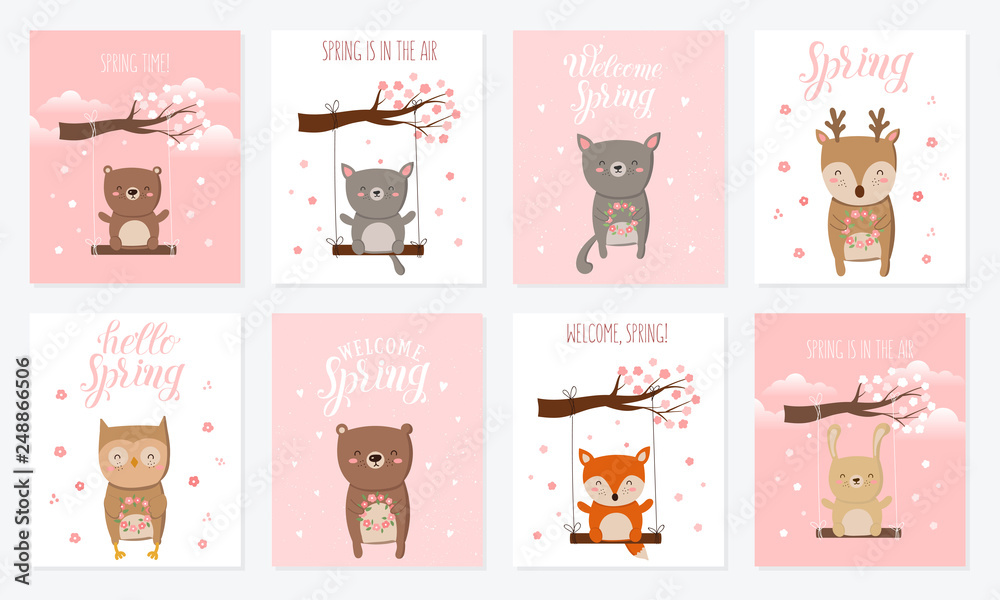 Vector poster collection with cute animals and spring slogan Stock ...