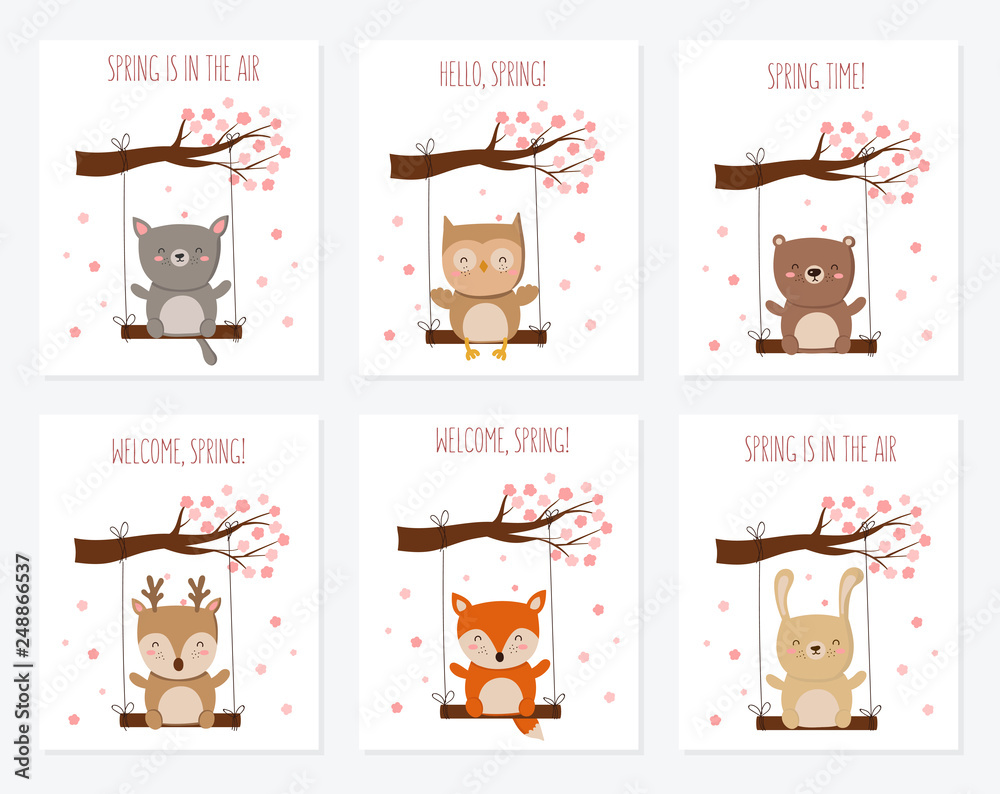 Vector poster collection with cute animals and spring slogan Stock ...