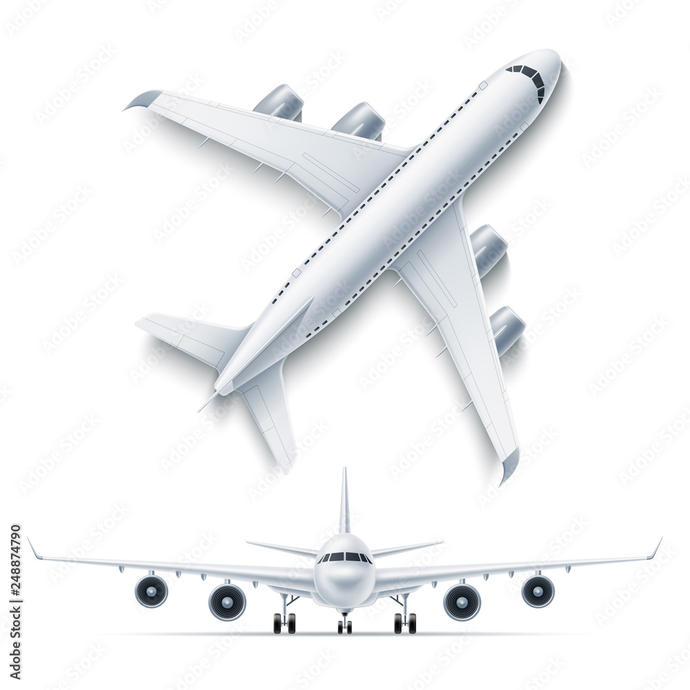 Vector realistic airplane aircraft white 3d mockup Stock Vector | Adobe ...