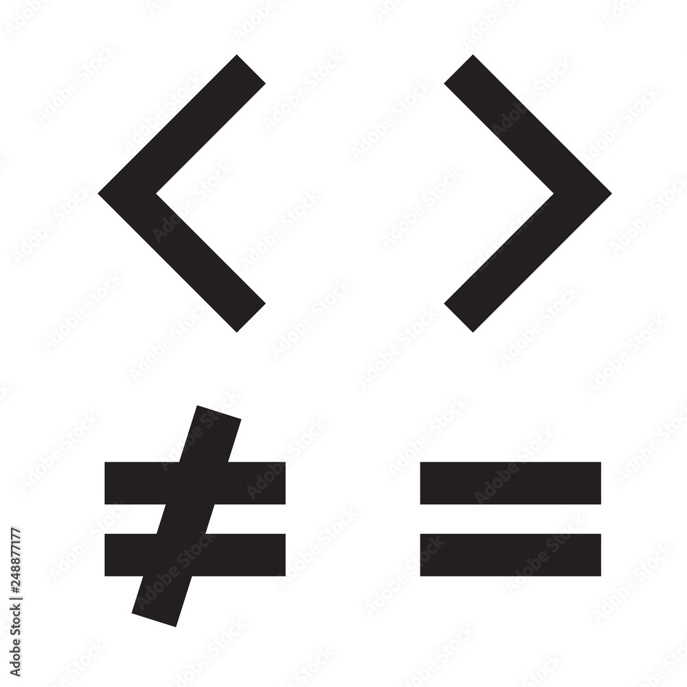 basic mathematical symbols equal greater than icon on white background ...