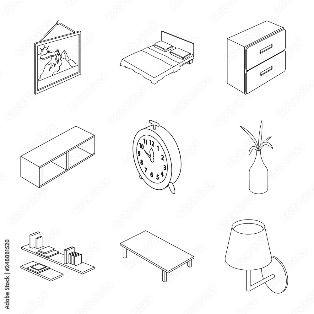 Vector illustration of bedroom and room sign. Collection of bedroom and ...