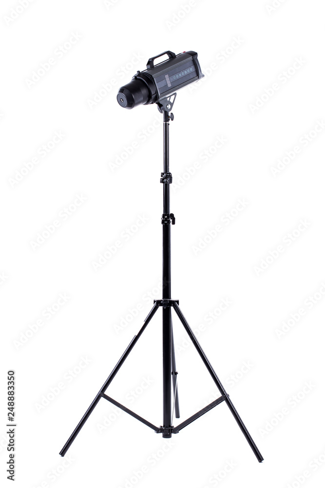 Professional studio flash isolated on white. Modern powerful ...