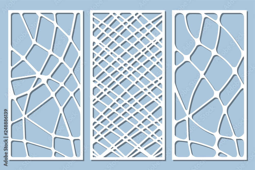 Set decorative card for cutting. Wave linear pattern. Laser cut panel ...